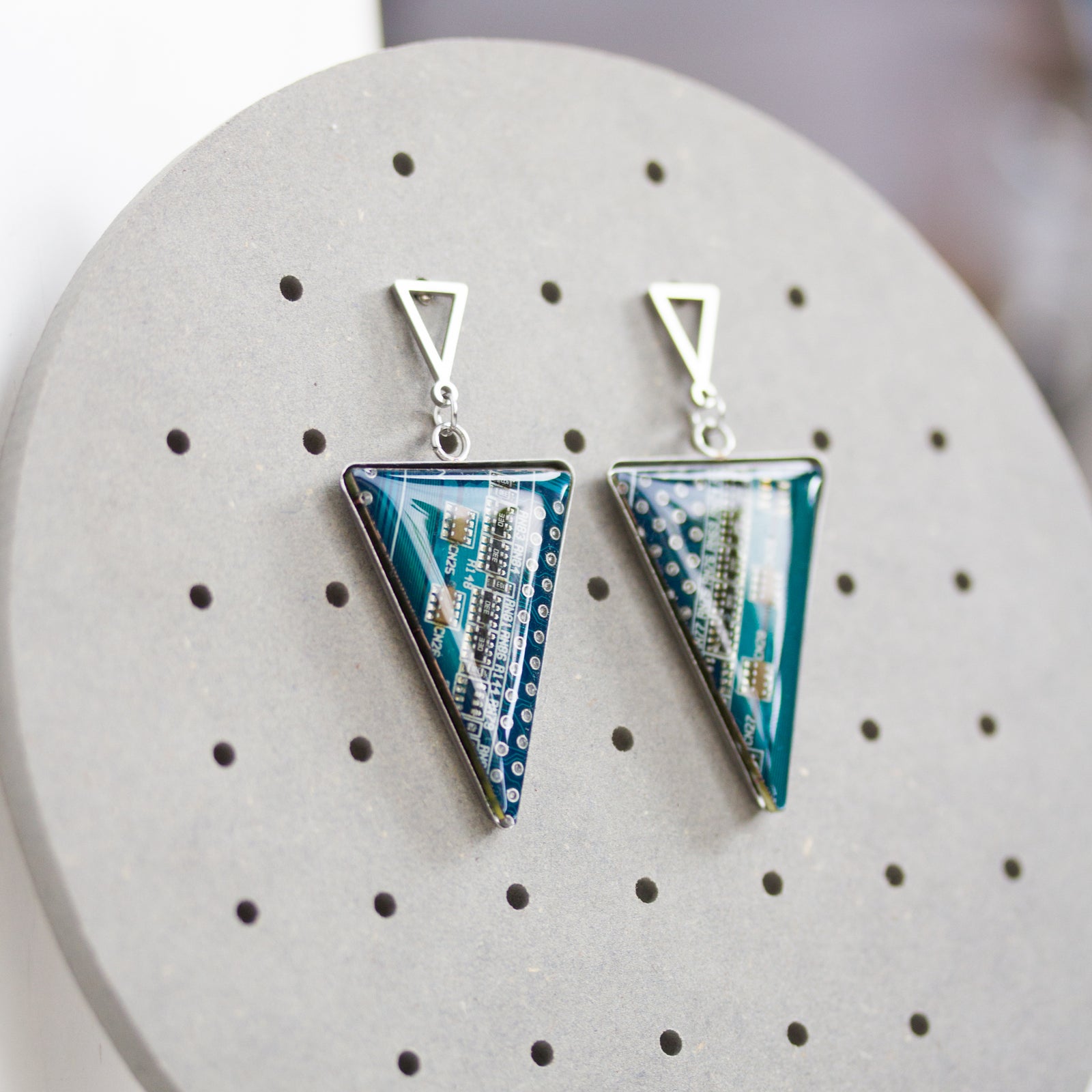 Triangle circuit board earrings - recomputing