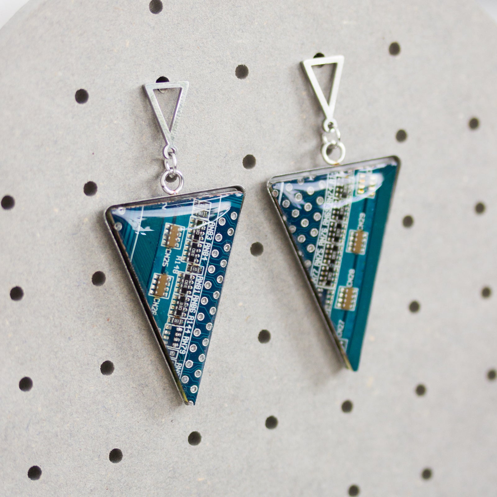 Triangle circuit board earrings - recomputing