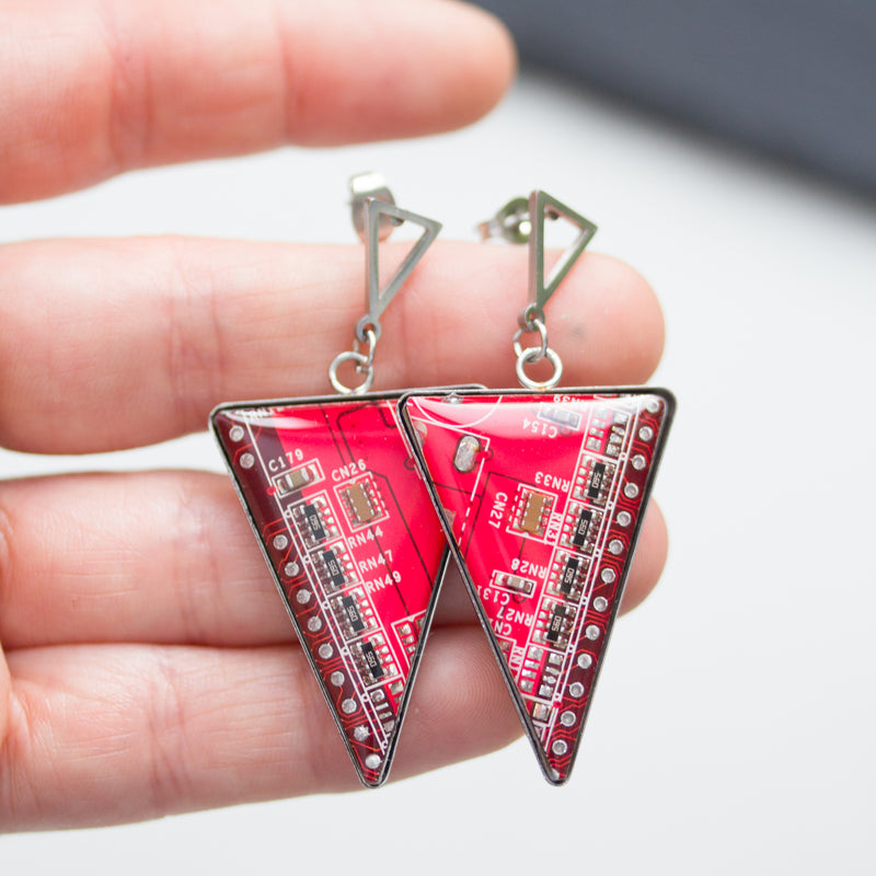 Triangle circuit board earrings - recomputing