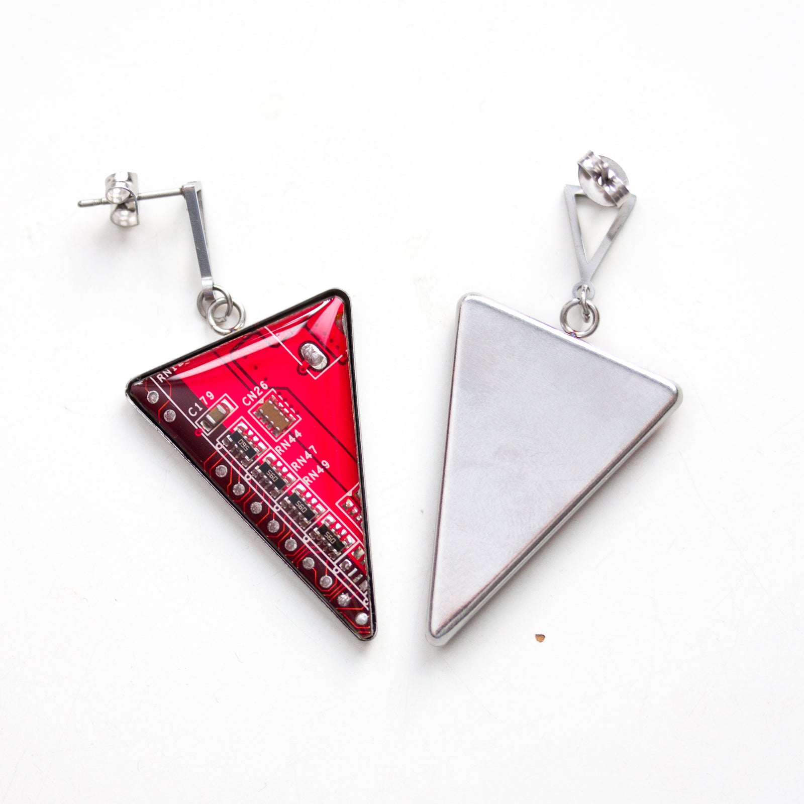 Triangle circuit board earrings - recomputing