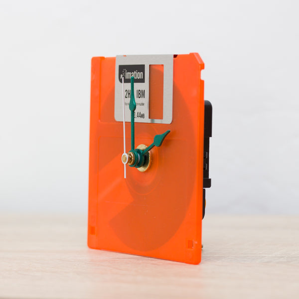 Unique Desk clock - recycled floppy disk clock (orange) - recomputing