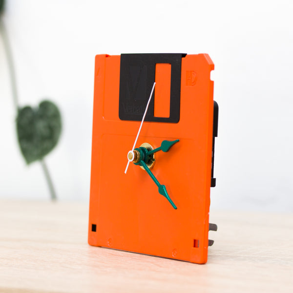 Unique Desk clock - recycled floppy disk clock (orange) - recomputing
