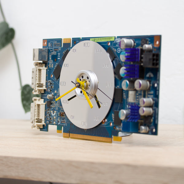 Desk clock - Recycled graphics card clock, unique office clock, blue c ...