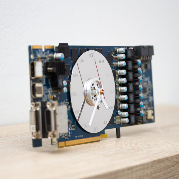 Desk clock - Recycled slim graphics card clock, unique office clock, b ...