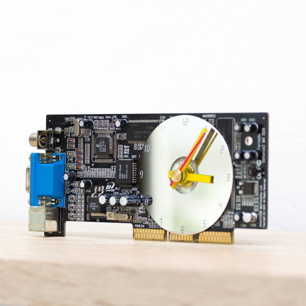 Desk clock - Recycled slim graphics card clock, unique office clock, b ...