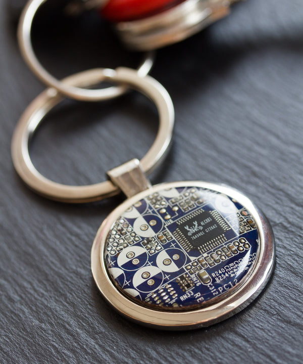 Large keychain with circuit board, unique gift for him - recomputing