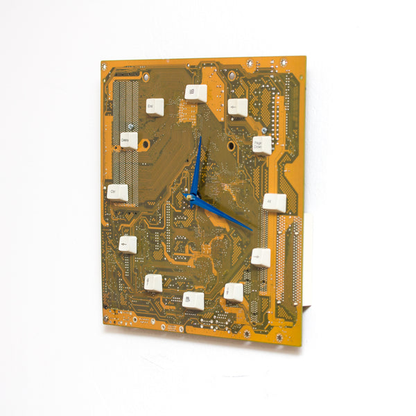 Unique Wall clock - yellow / olive green recycled motherboard - ready ...