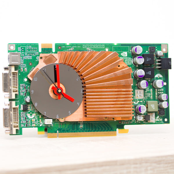 Desk clock - unique recycled graphics card clock, green - recomputing