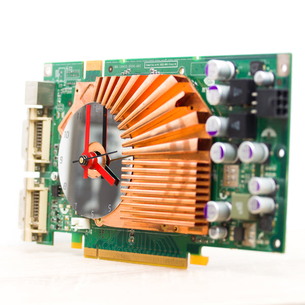 Desk clock - unique recycled graphics card clock, green - recomputing