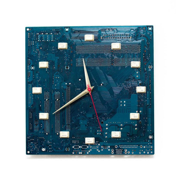 Wall Clock made of blue Circuit Board - recomputing