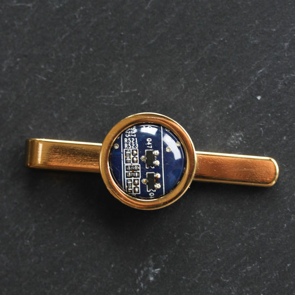 Golden Tie clip, recycled circuit board tie bar, computer nerd gift ...