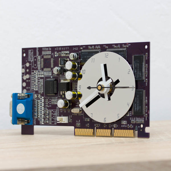 Desk clock - Recycled slim graphics card clock, unique office clock, p ...