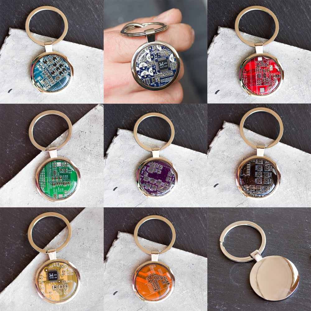 Large keychain with circuit board, unique gift for him - recomputing